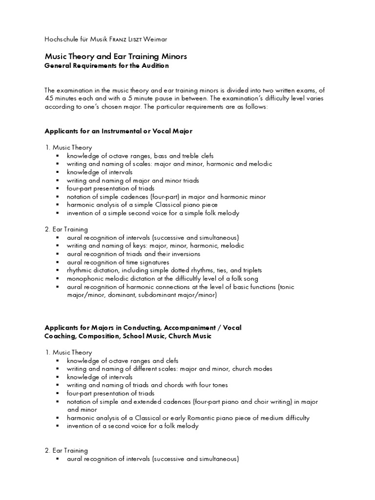Music Theory and Ear Training Requirements | PDF | Minor Scale | Harmony