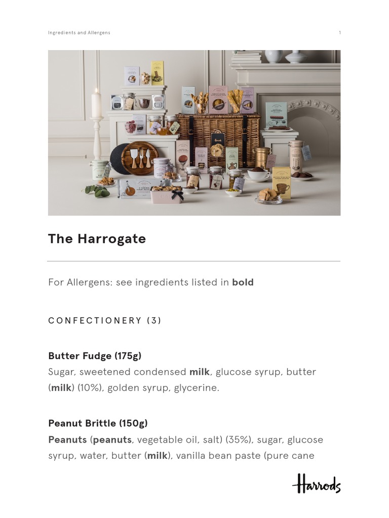 The Harrogate: For Allergens: See Ingredients Listed in | PDF | Butter ...