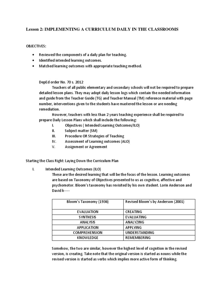 Lesson 2: Implementing A Curriculum Daily in The Classrooms | PDF | Teachers | Curriculum