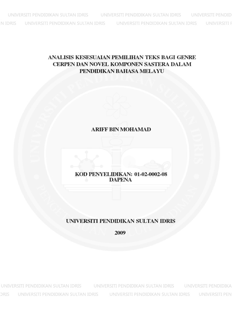 Analisis Kesesuaian Pemilihan Teks Bagi Genre Cerpen Dan Novel Komponen ...