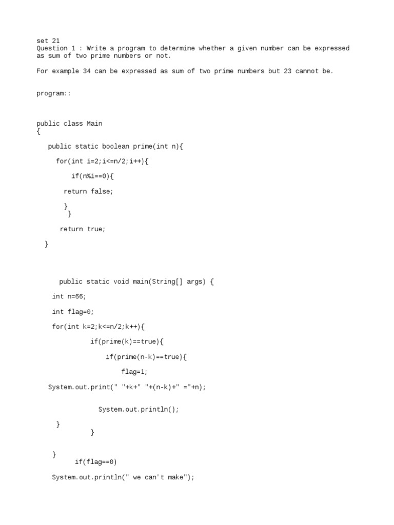 Check if number is sum of two primes | PDF | Computer Programming | Areas Of Computer Science