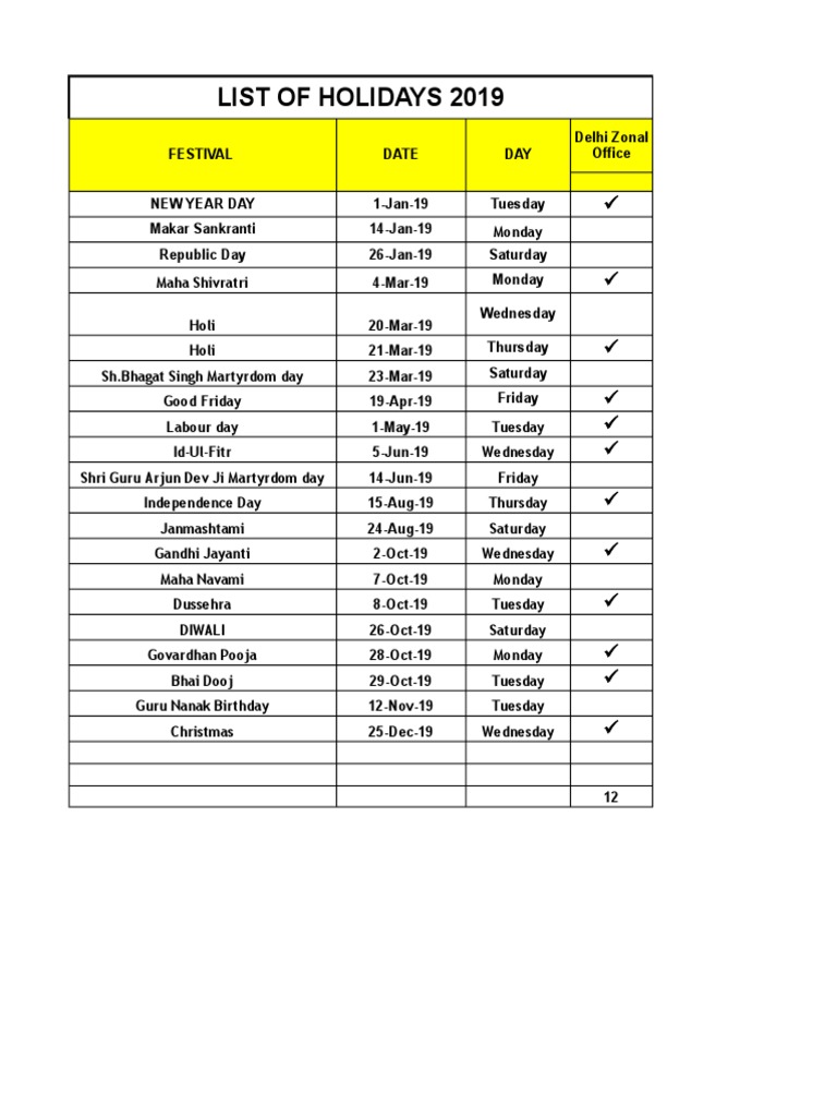 Holiday List 2019 | PDF | Asian Ethnic Religion | Public Holiday