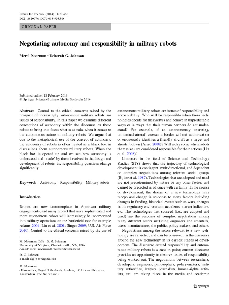 Autonomy and Responsibility | PDF | Autonomy | Robot