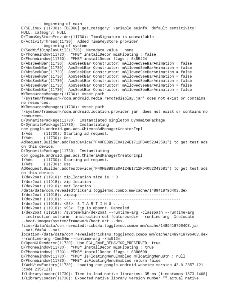 Android Debug Log Analysis | PDF | Constructor (Object Oriented ...