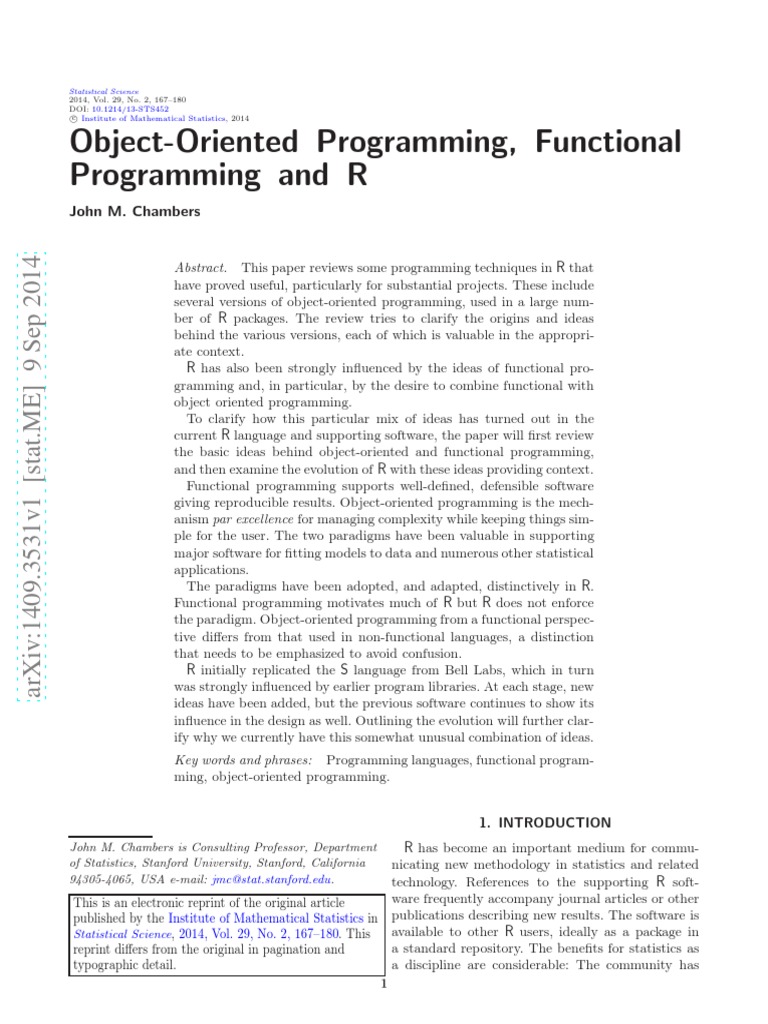 Object-Oriented Programming, Functional Programming and R | PDF | Object Oriented Programming ...