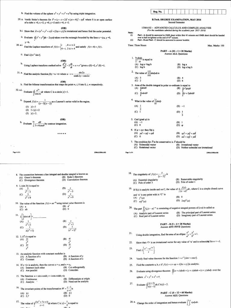 Advanced Calculus & Complex Analysis Exam | PDF | Complex Analysis | Space