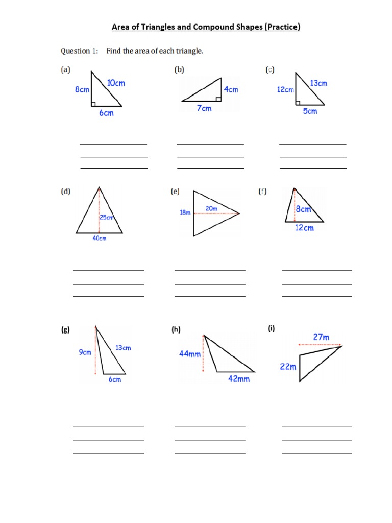 Worksheet Area of Triangles and Compound Shapes | PDF | Area | Geometry