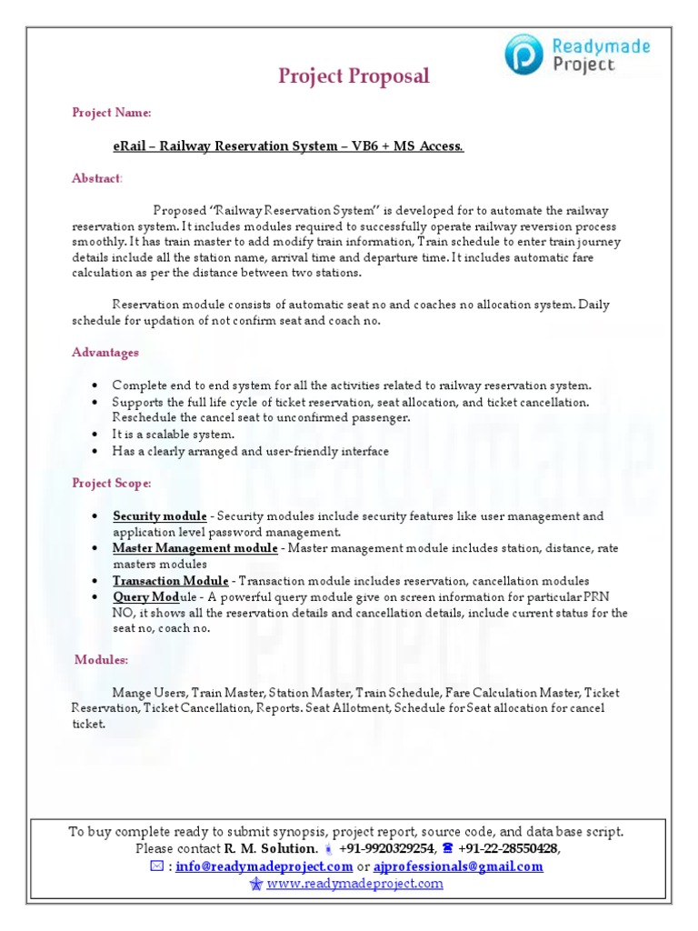 Project Proposal: Erail - Railway Reservation System - Vb6 + Ms Access | PDF | Microsoft Access ...