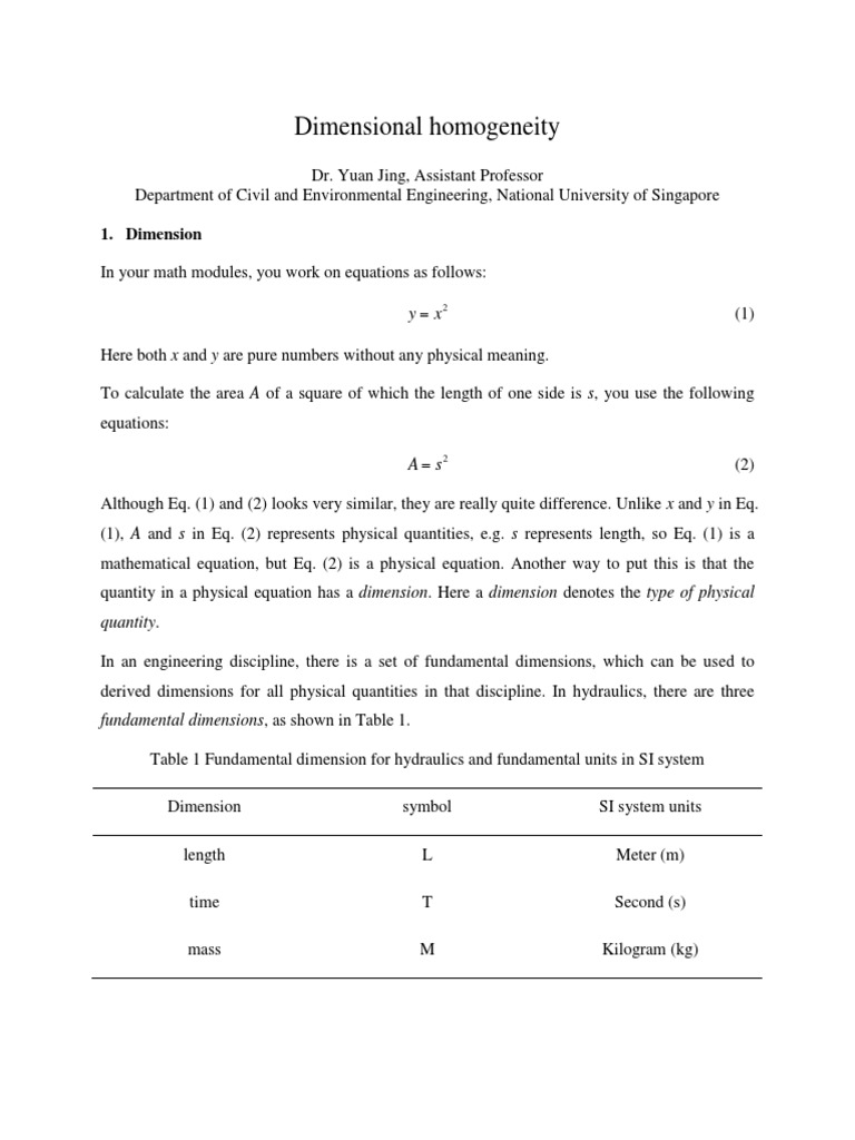 1 Dimensional Homogeneity | PDF | Physics | Physical Quantities