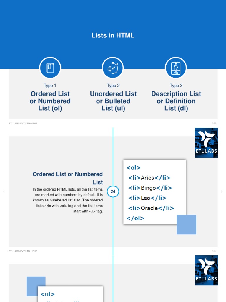 Lists in HTML | Download Free PDF | Html Element | Html