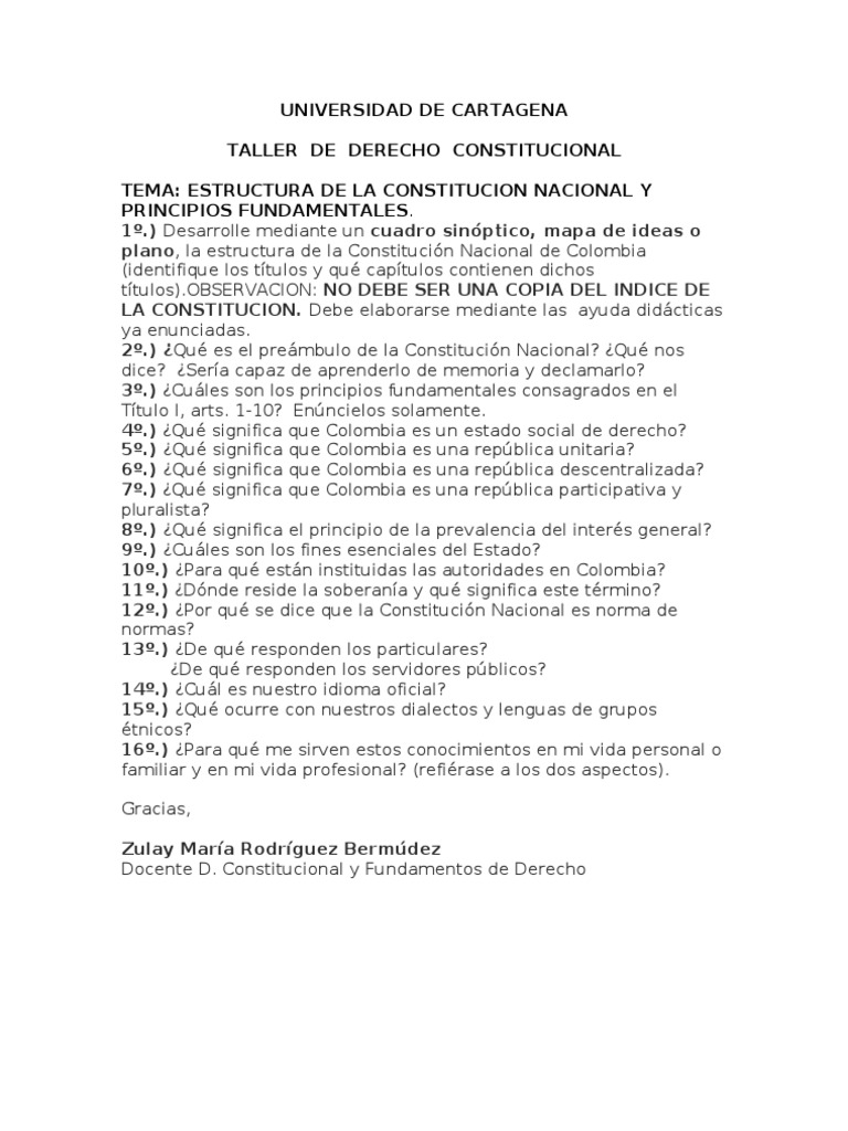 Taller Estructura De La Constitucion Pdf