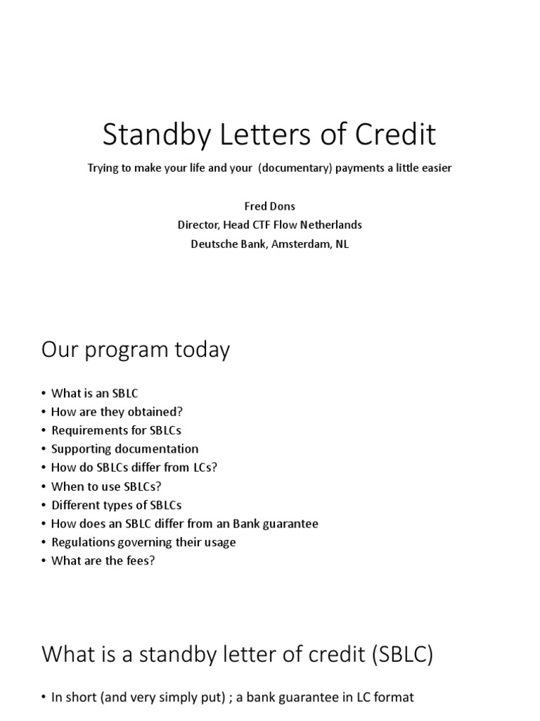 Standby Letters of Credit: Trying to make your life and your ...