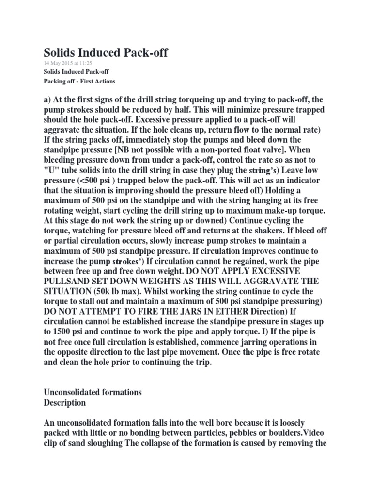 Solids Induced Pack-Off Packing Off - First Actions | PDF | Pump | Soil ...