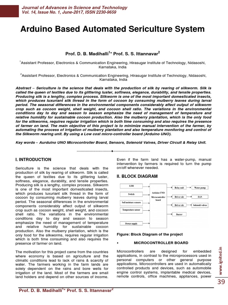 Arduino Based Automated Sericulture System: Prof. D. B. Madihalli Prof ...