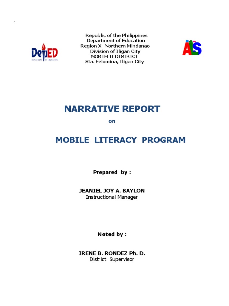Narrative Report in ALS | Literacy | Learning