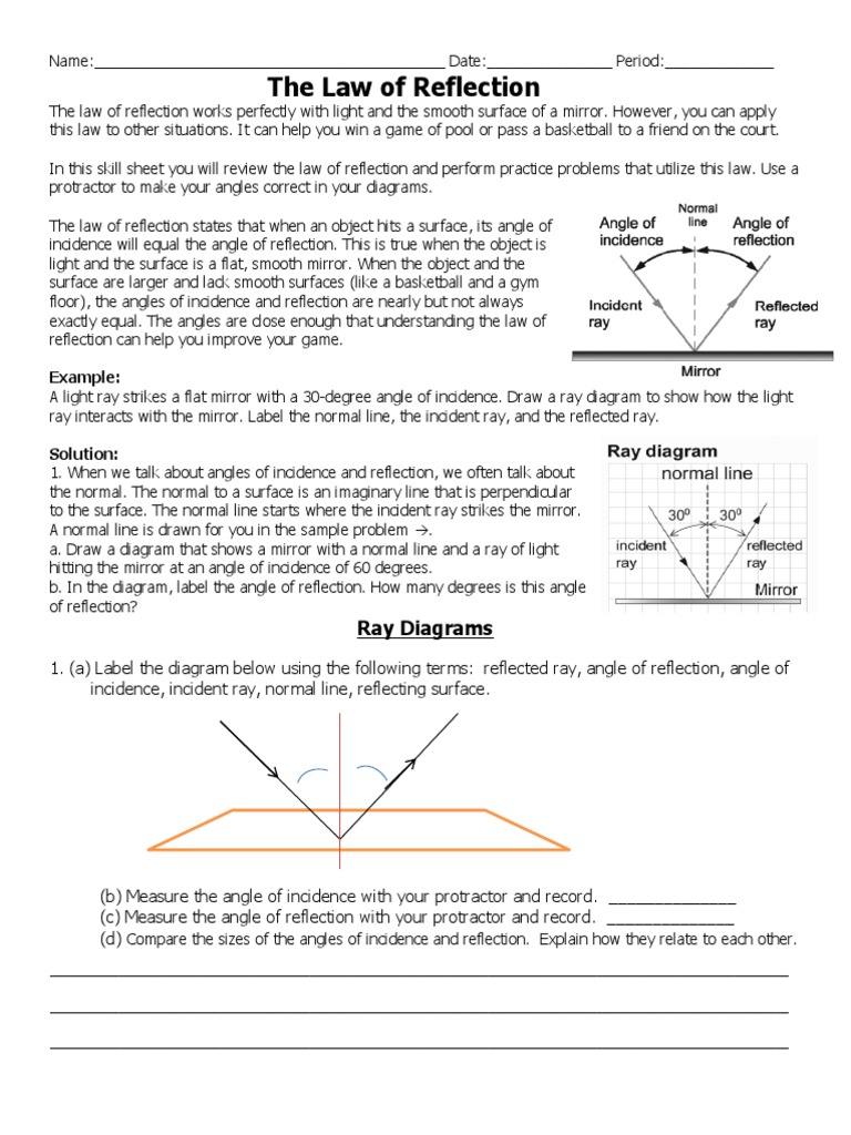 Reflected Ray Worksheet | PDF | Reflection (Physics) | Mirror