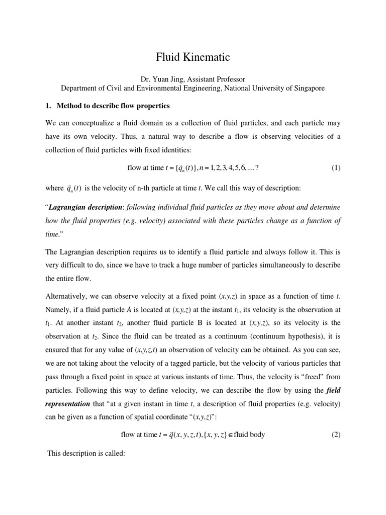 Understanding Fluid Dynamics: An Introduction to the Lagrangian and Eulerian Descriptions of ...