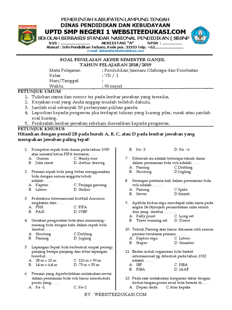 Soal Pas Pjok Kls 7 | PDF