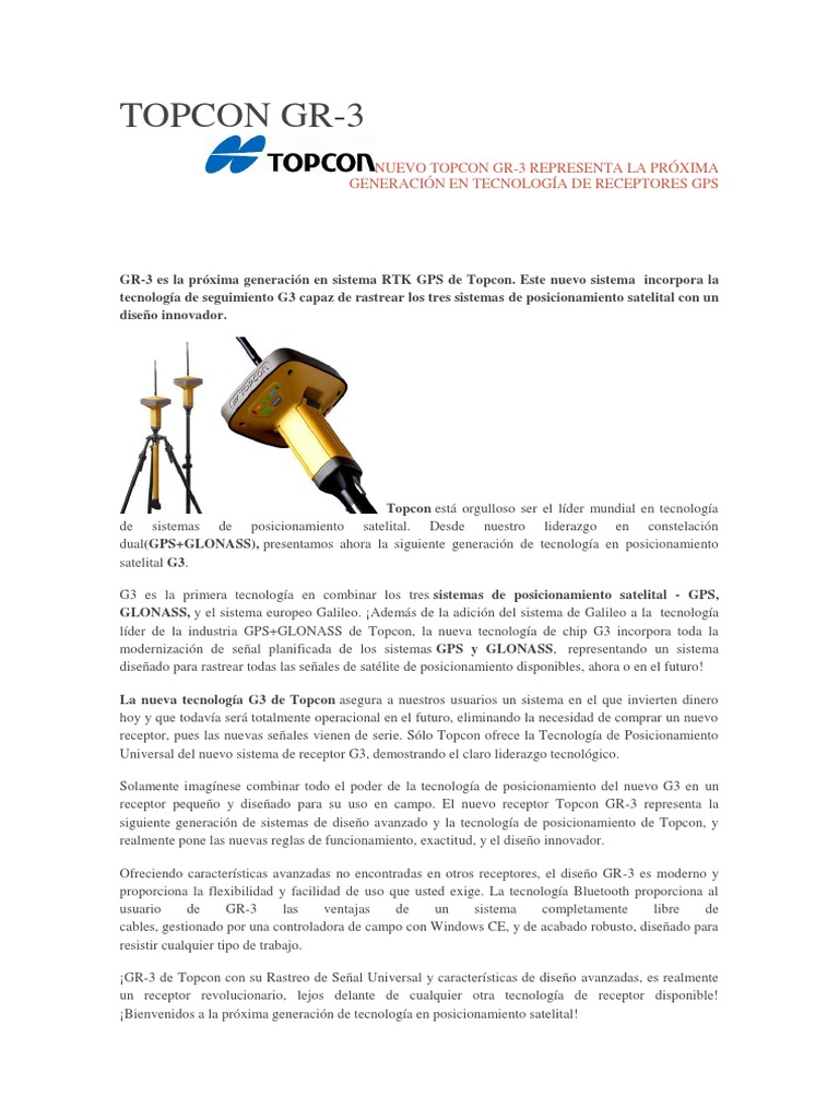 Topcon GR3 | PDF | Sistema de Posicionamiento Global | Telecomunicaciones