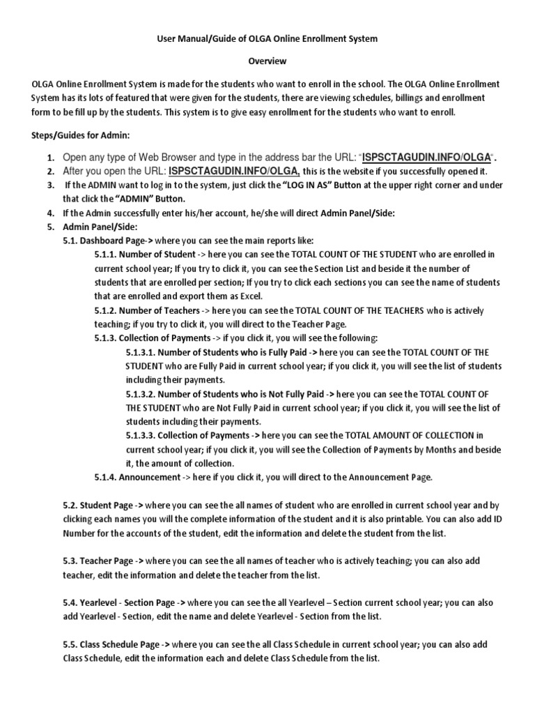 User Manual of OLGA Online Enrollment System | PDF | Human–Computer Interaction | Hypertext