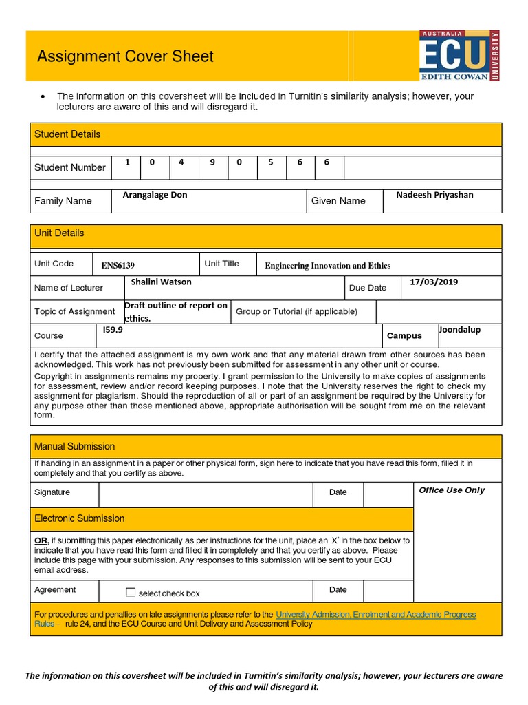 Assignment Cover Sheet Electronic ECU | PDF | Turnitin | Intellectual Works