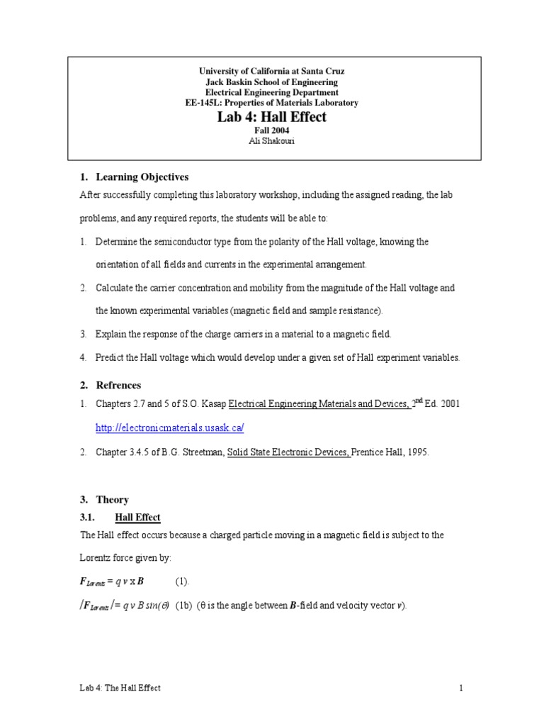 EE145 04 Lab4 PDF | PDF | Magnetic Field | Electric Current