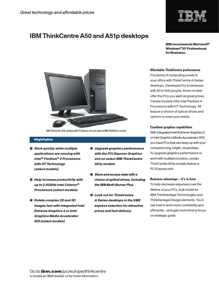 Ibm PC Thinkcentre A50 PDF | PDF | Personal Computers | Desktop Computer