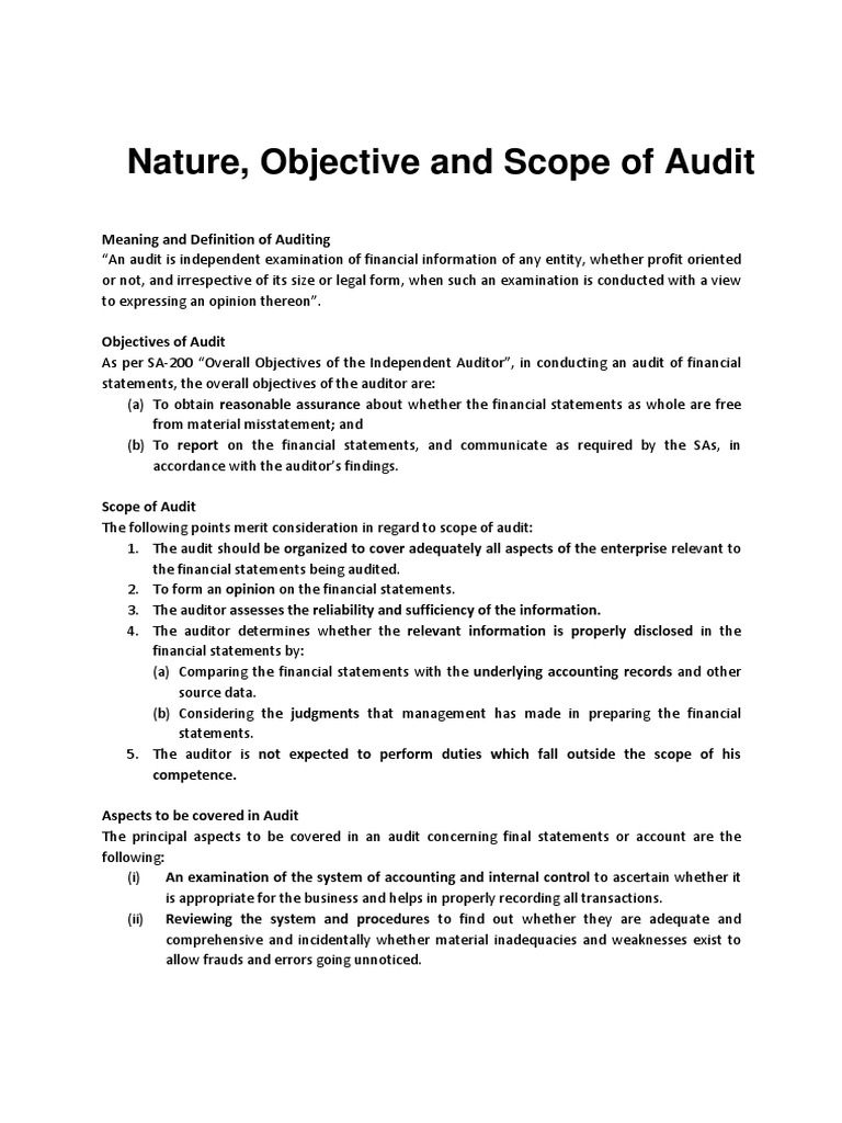 1519744310723nature Objective and Scope of Audit | PDF | Financial Audit | Audit