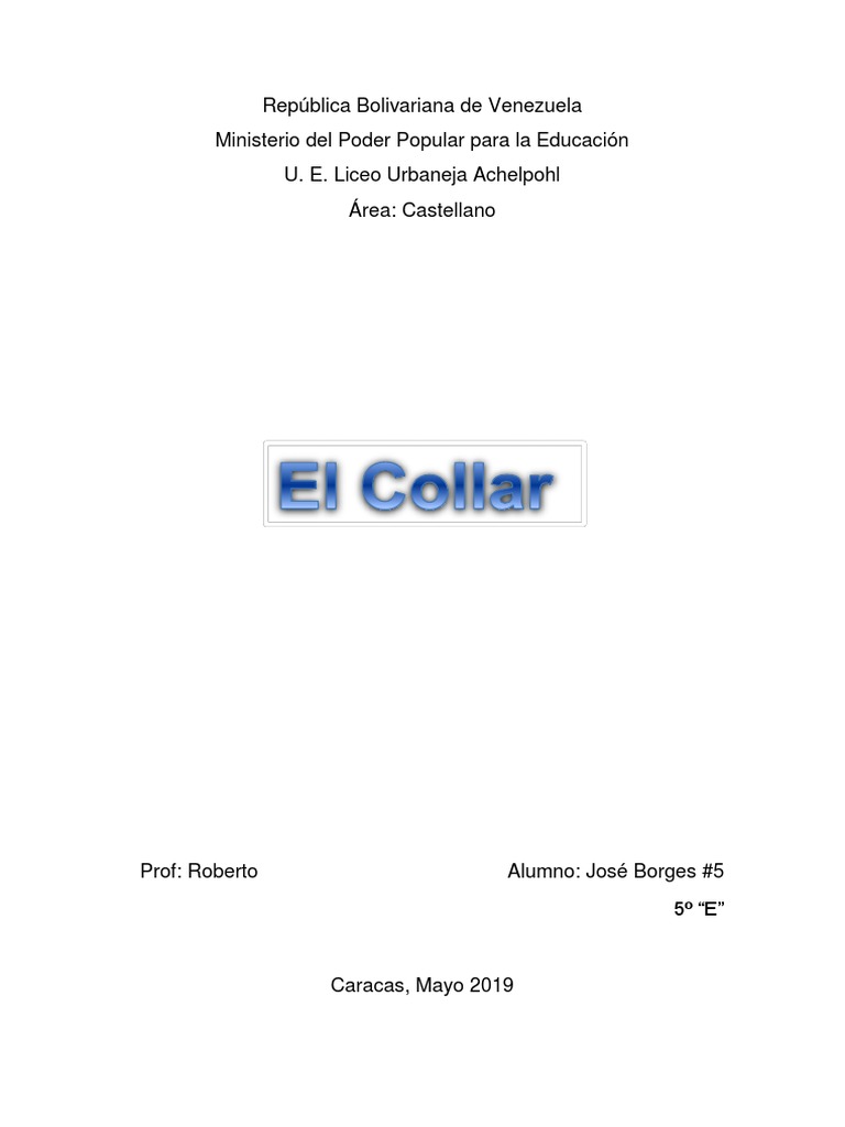 Respuestas Del Cuento El Collar | PDF | Cuentos