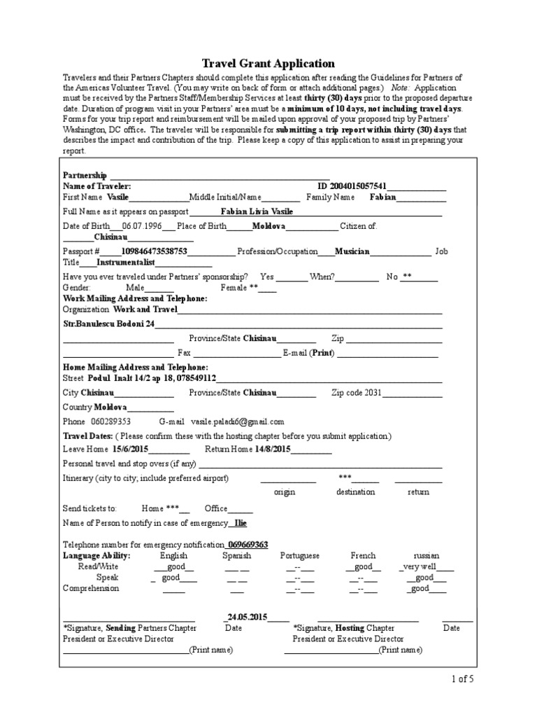 Travel Grant Application Form | PDF | Curriculum | Expense