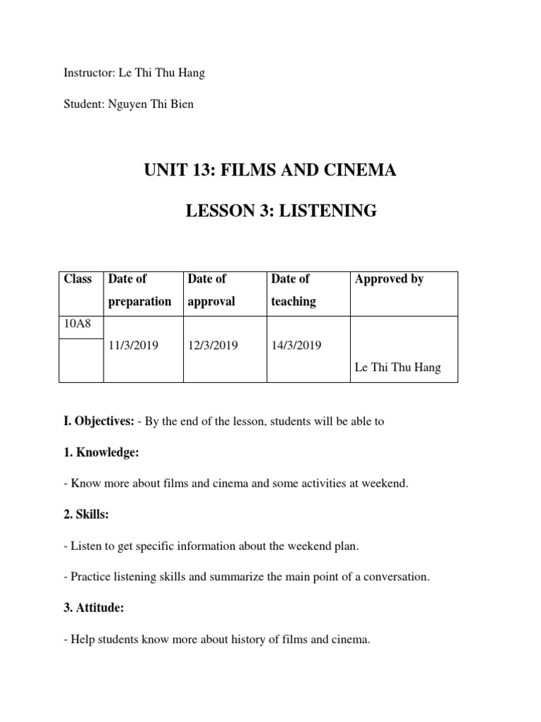 Unit 13 Films and Cinema - Listening | PDF | Lesson Plan | Epistemology