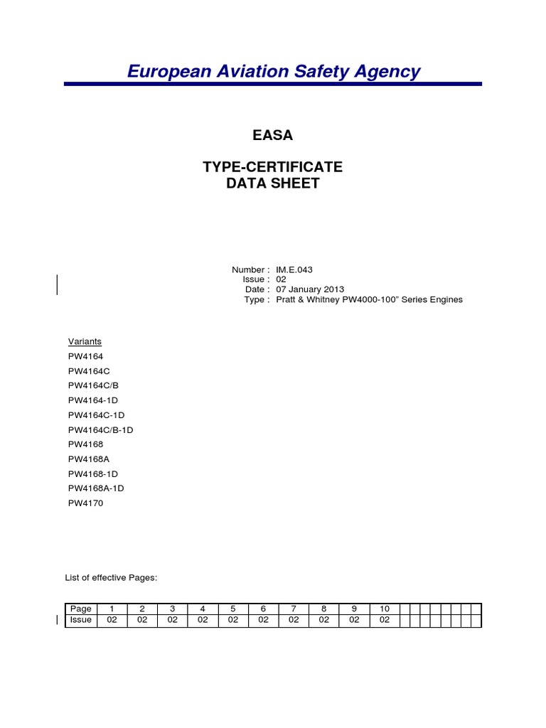 European Aviation Safety Agency: Easa Type-Certificate Data Sheet | PDF ...