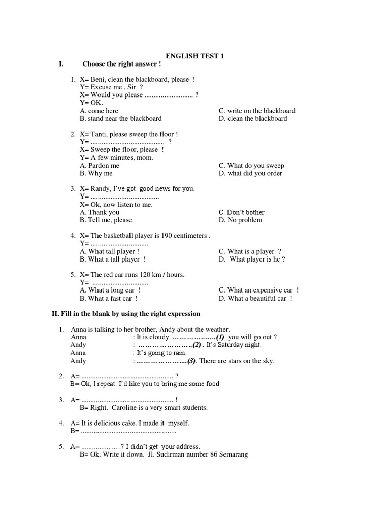 English Comprehension Test: Identifying Correct Answers and Filling in ...