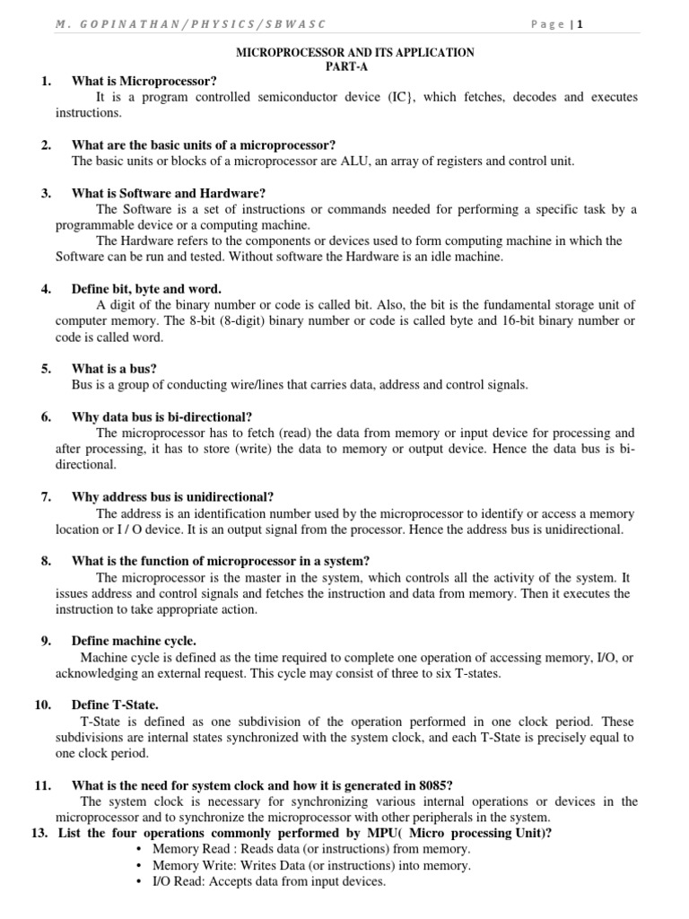 2 Marks MP | PDF | Central Processing Unit | Input/Output