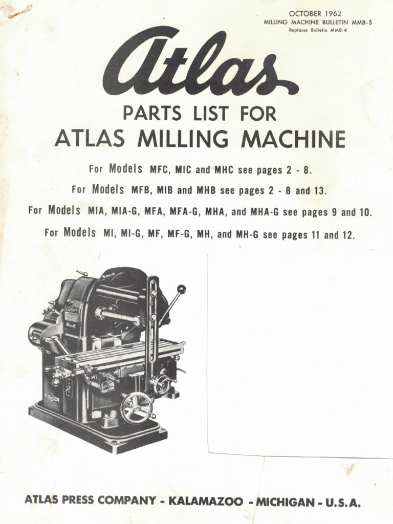 Atlas MFC Mill Milling Machine Manual | PDF