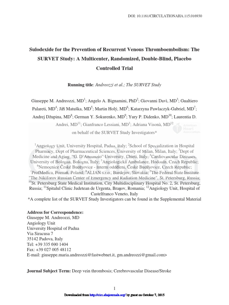 Sulodexide For The Prevention of Recurrent Venous Thromboembolism | PDF ...