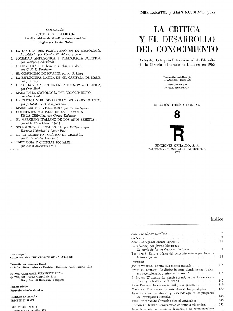 LAKATOS, I. y MUSGRAVE, A. (Eds), La Critica y El Desarrollo Del ...