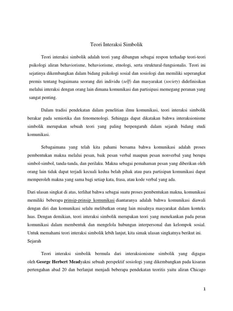 Teori Interaksi Simbolik dalam Komunikasi | PDF