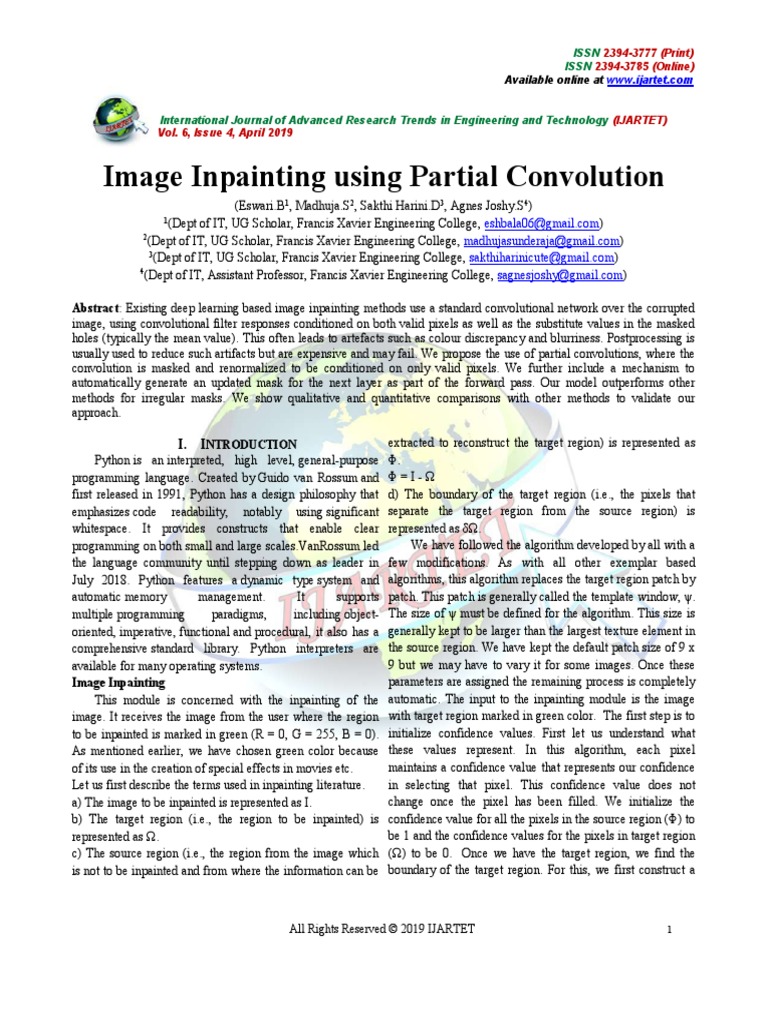 Image Inpainting Using Partial Convolution | PDF | Python (Programming ...