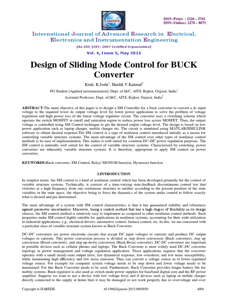 Design of Sliding Mode Control For BUCK Converter | PDF | Control ...