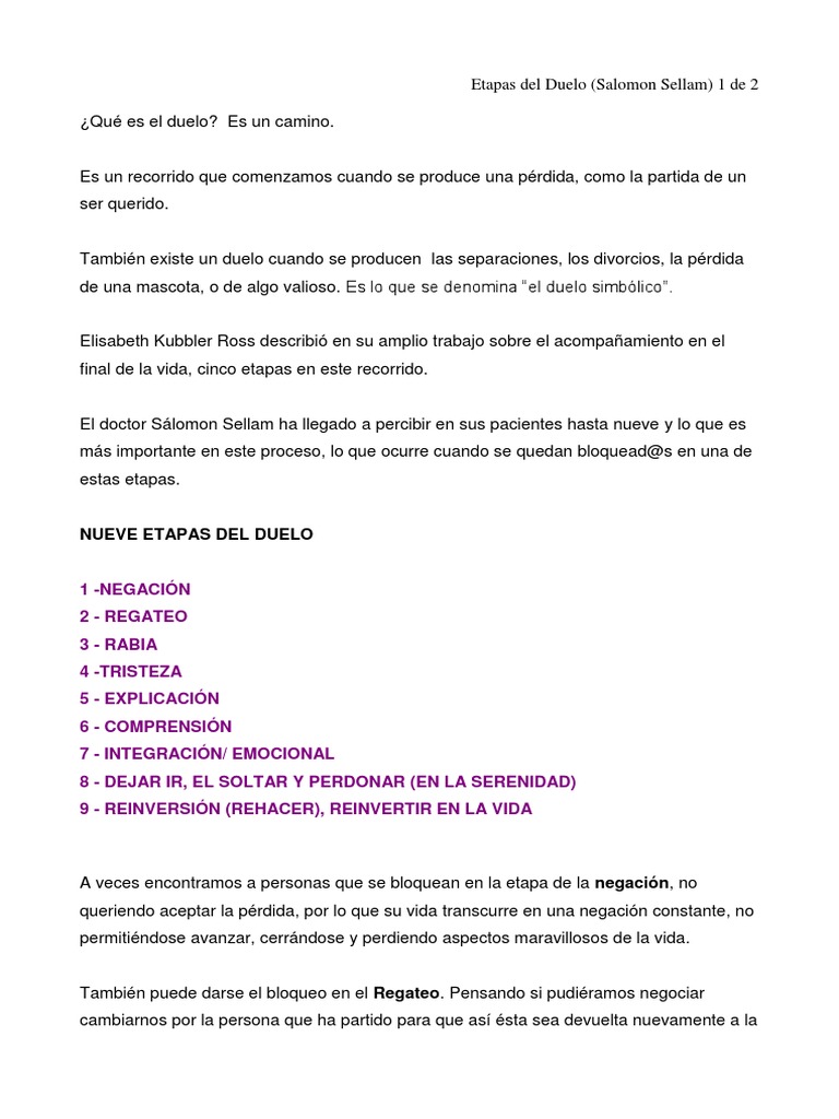 Nueve Etapas del Duelo según Sellam | PDF | Dolor | Ira