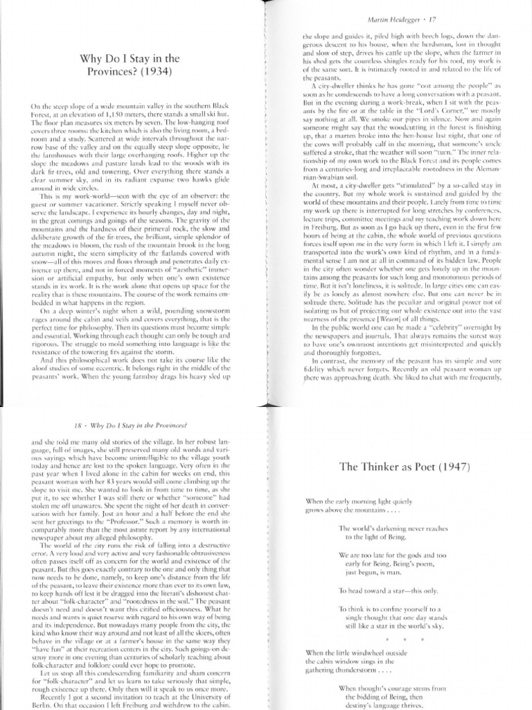 Heidegger, Martin. Why Do I Stay in The Provinces | PDF