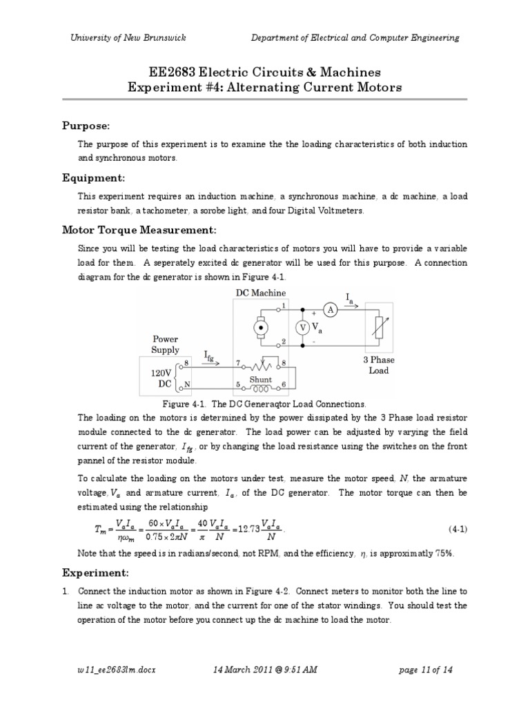 EE2683 Electric Circuits & Machines Experiment #4: Alternating Current Motors | PDF | Electric ...