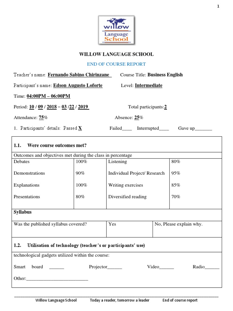 End of Course Report | PDF | Test (Assessment) | Change