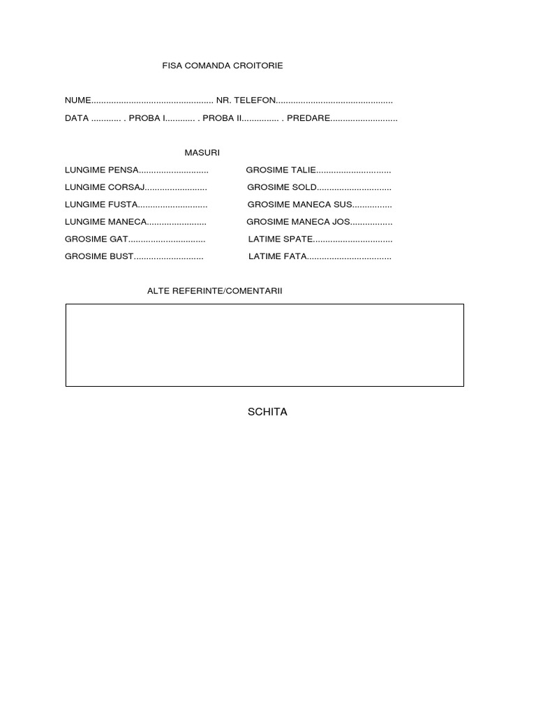 Fisa Comanda Croitorie | PDF