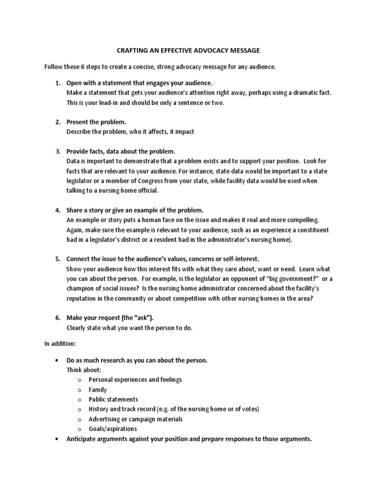 Crafting Effective Advocacy Messages | PDF | Nursing Home Care | Nursing