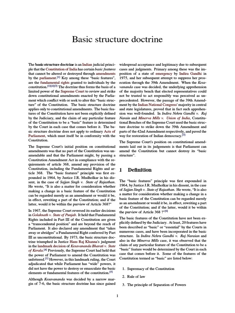 Basic Structure Doctrine Pdf Social Institutions Social Science