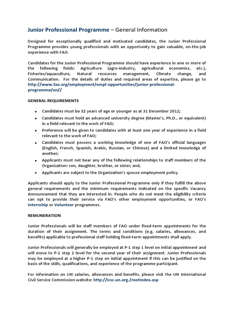 Junior Professional Programme: - General Information | PDF | Food And ...