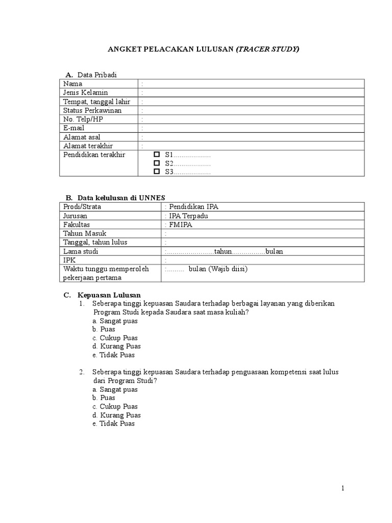 Angket Tracer Study Lulusan UNNES | PDF | Bisnis
