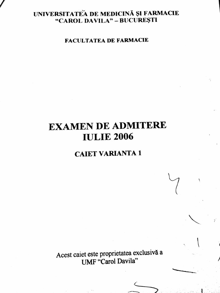 2006 Examen Admitere Farmacie | PDF